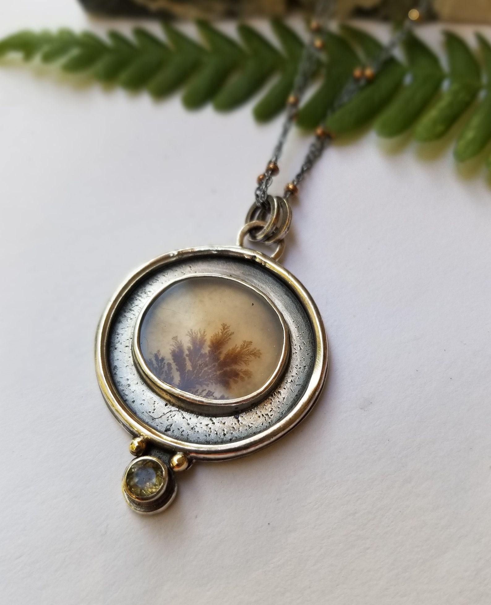 Dendritic Landscape Pendant, Sterling Silver, Faceted Tourmaline, 18K ...