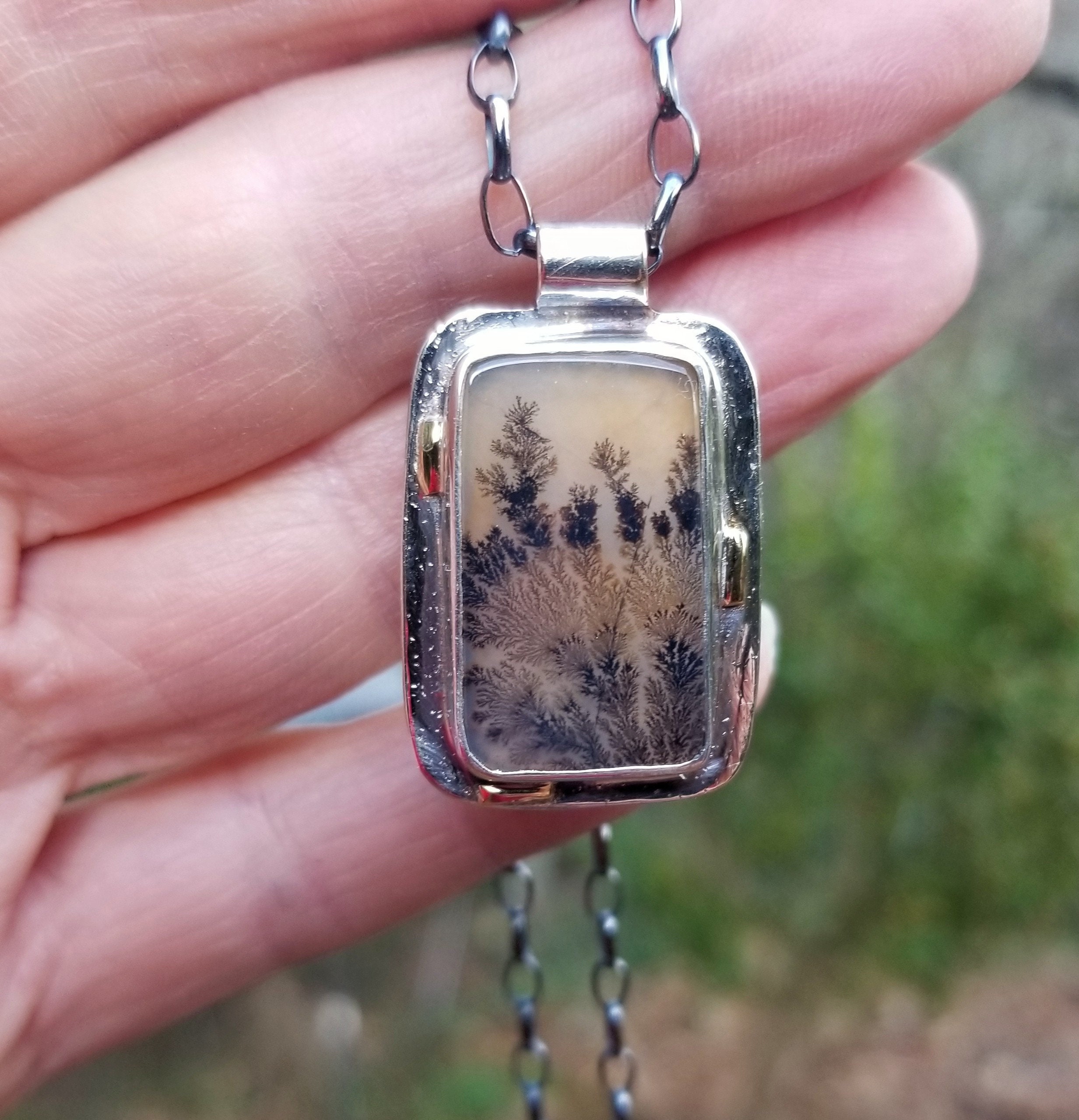 Dendritic Landscape Pendant Sterling Silver 18K Gold - Etsy