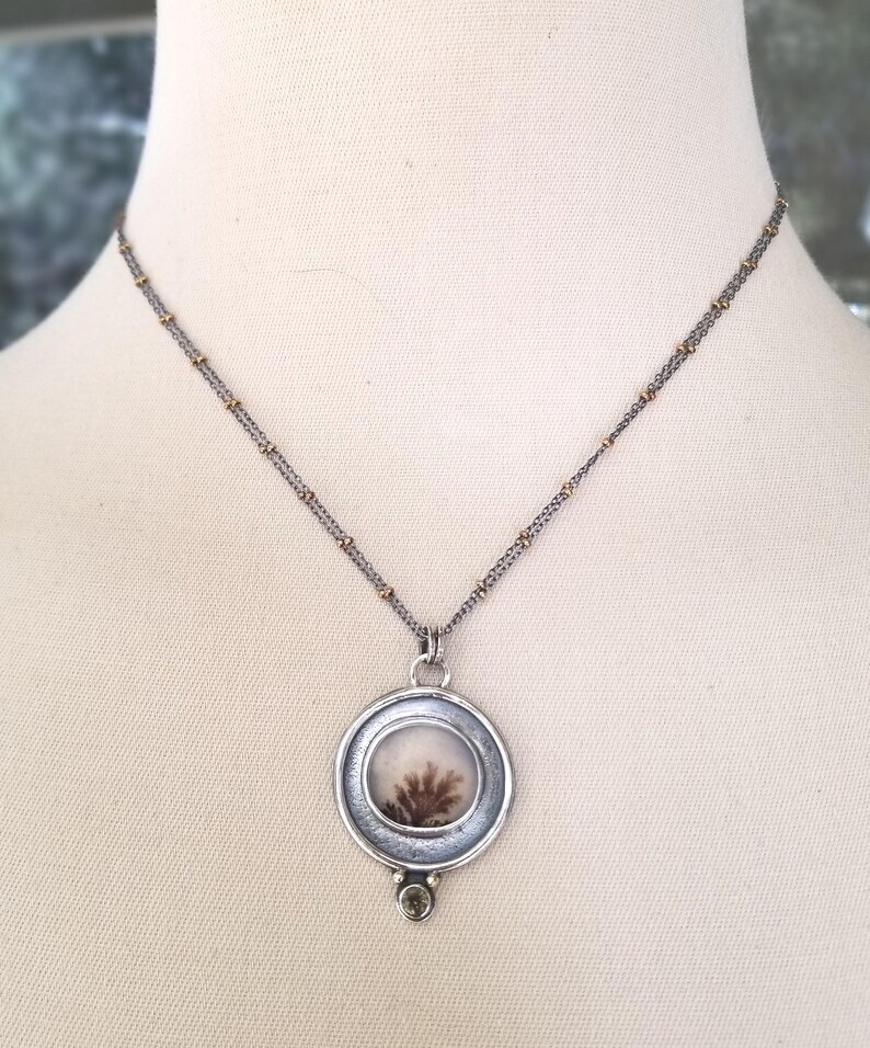 Dendritic Landscape Pendant, Sterling Silver, Faceted Tourmaline, 18K ...