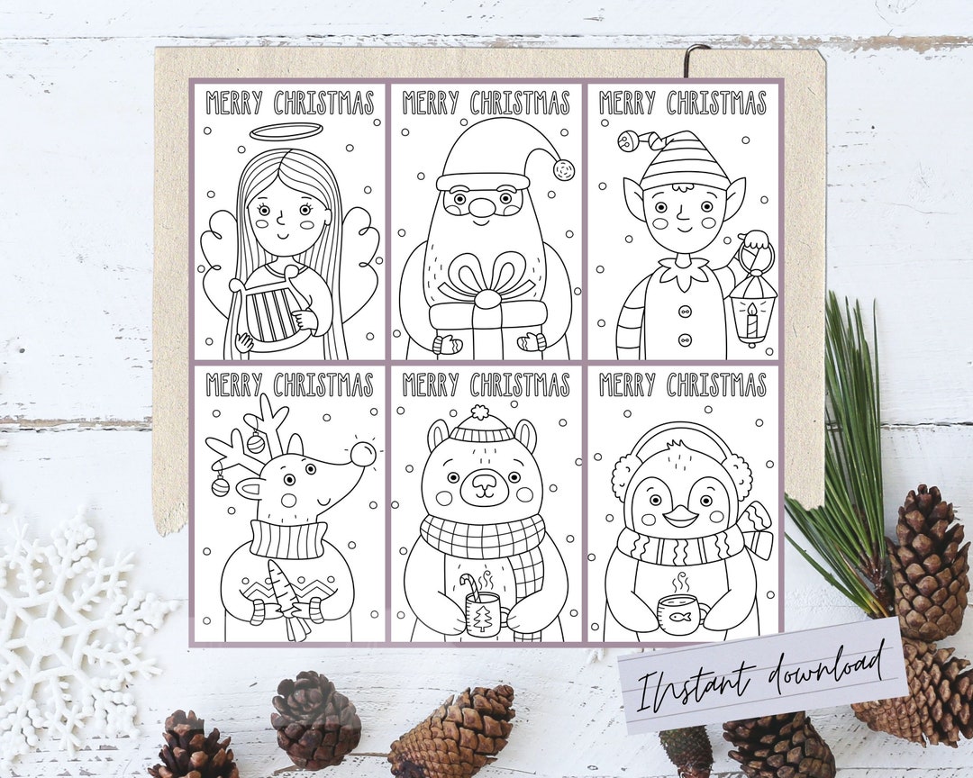 6 Printable Colouring Christmas Cards Digital Download Print - Etsy