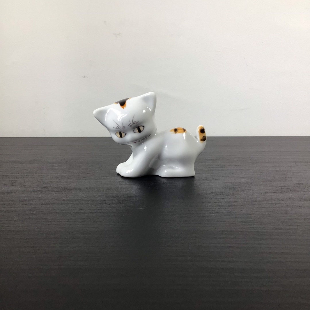 Vintage Small Ceramic Cat Ornament With Striped Design - Etsy