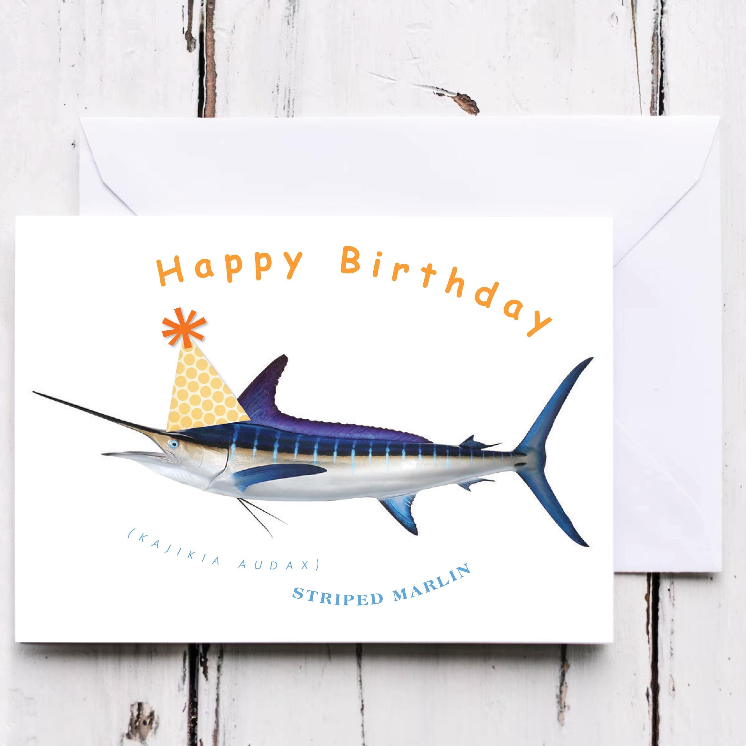 Happy Birthday Striped Marlin - Fishing Birthday Card - Etsy