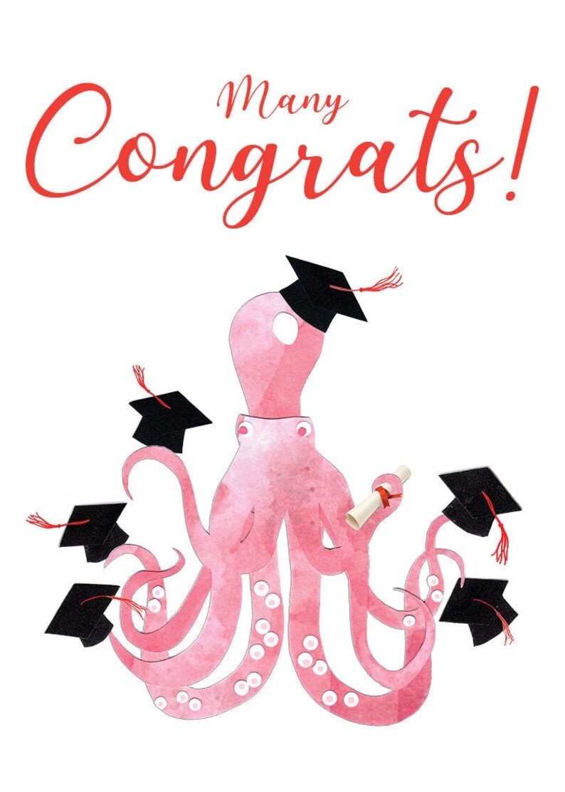 Congrats Octopus – Playful Graduation Greeting Card - Etsy