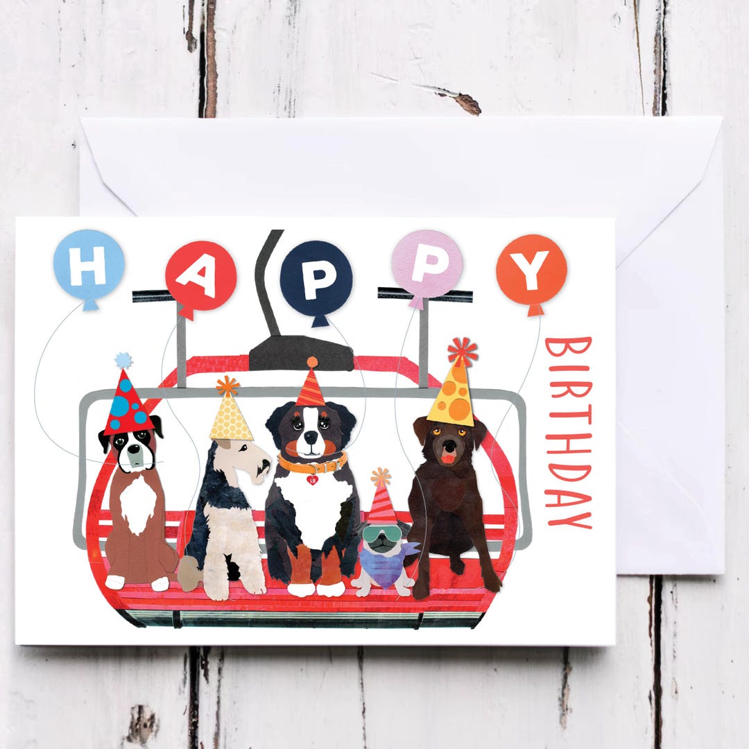 Dog Chairlift Birthday – Festive Dog Celebration Card - Etsy