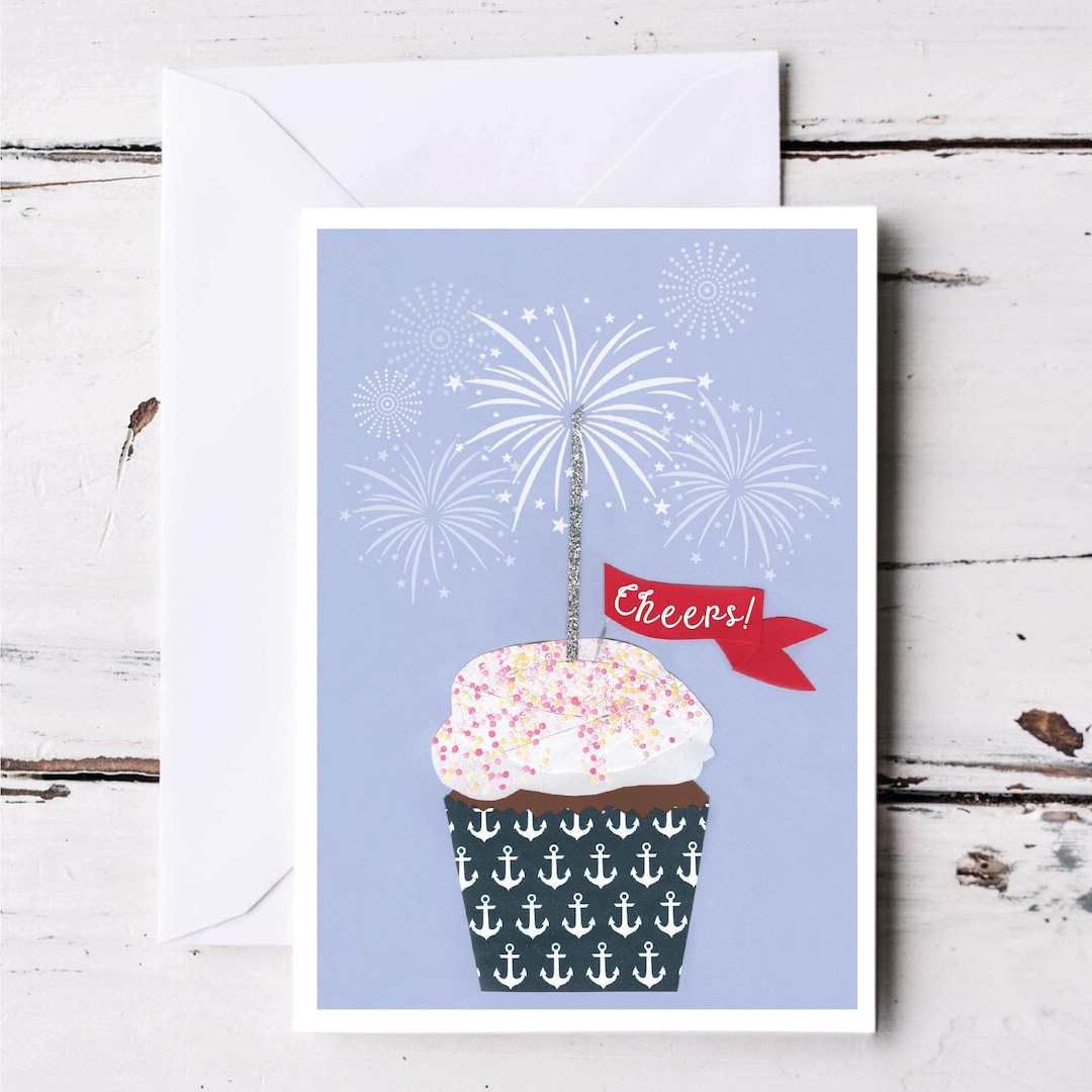 Happy Birthday Nautical Cupcake – A Festive Birthday Card - Etsy