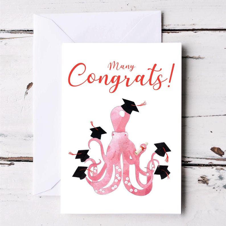 Congrats Octopus – Playful Graduation Greeting Card - Etsy