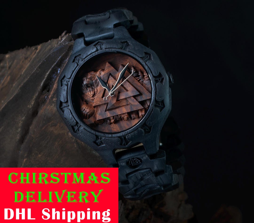 Bjorn the Bear Wooden Watch Bog Oak Bear Celtic Medieval Armor Valknut ...