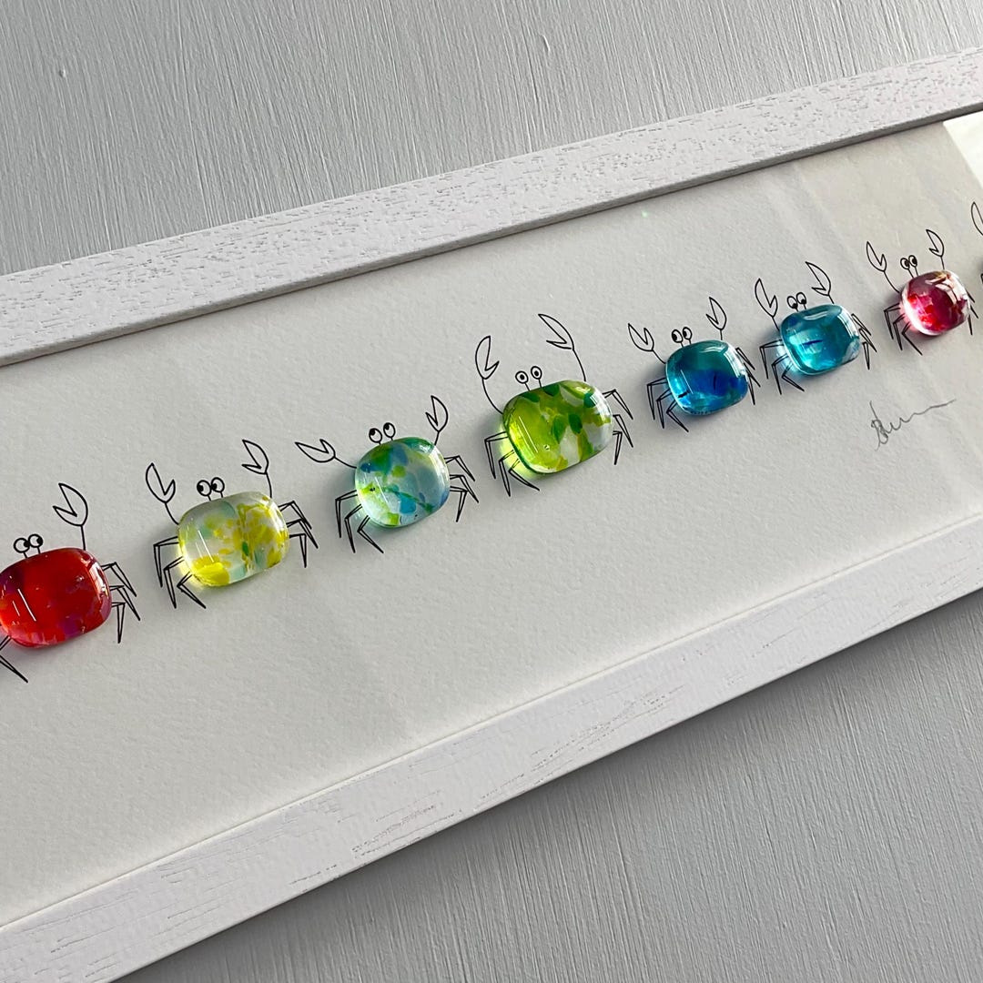 Glass Crab Wall Art - Framed Fused Glass Pebble Picture Handmade in ...