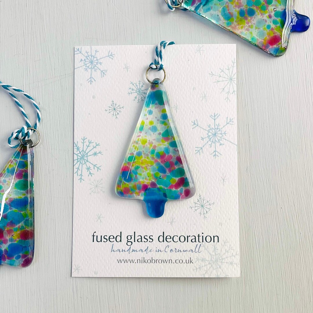 Glass Christmas Tree Decoration - Fused Glass Pink, Green and Blue Tree ...