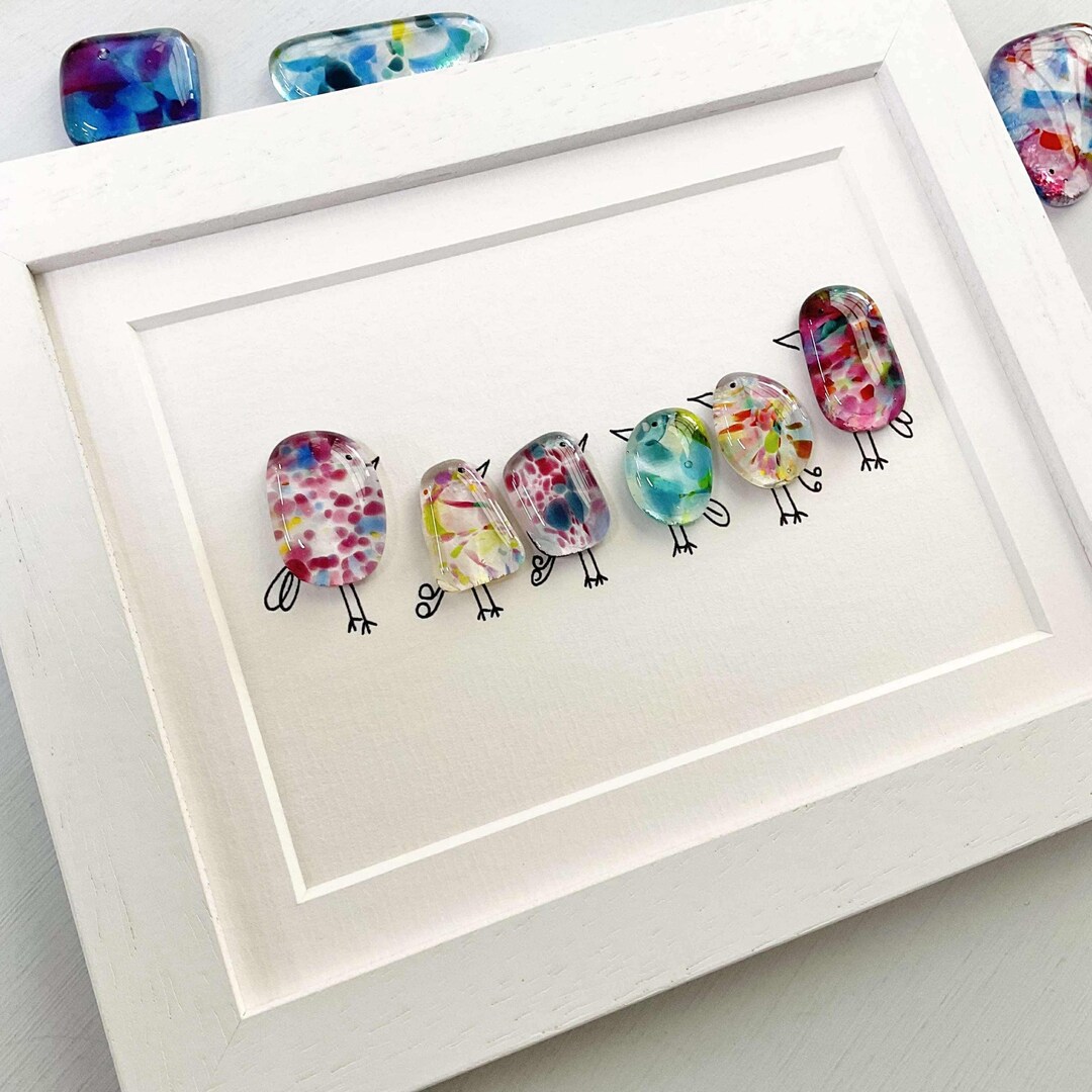 Glass Bird Wall Art - Framed Fused Glass Pebble Picture Handmade in ...
