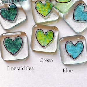 Glass Pocket Token With Message - Fused Glass Heart Token Handmade in ...