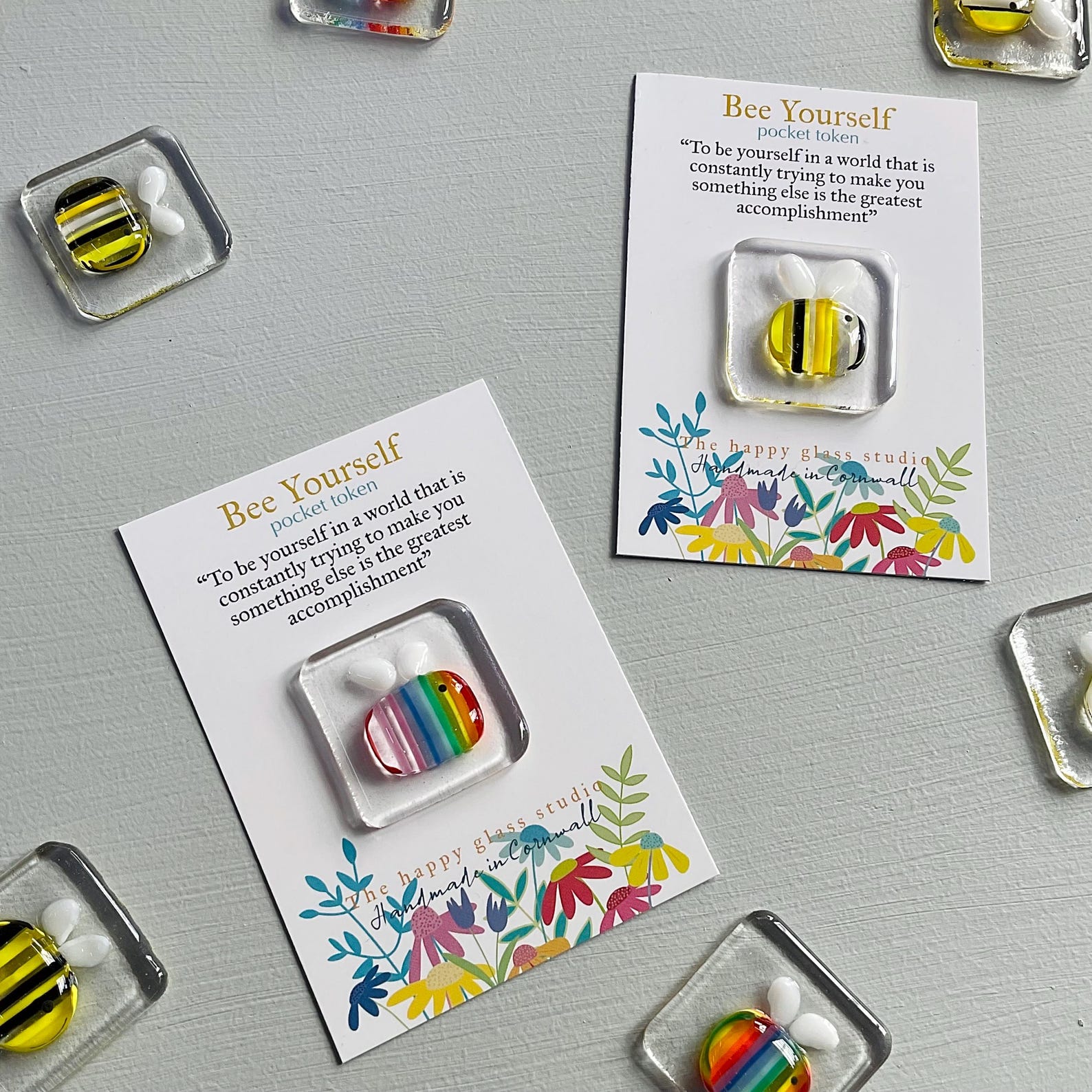 Glass Bee Pocket Token - Fused Glass Heart Token Handmade in Cornwall ...