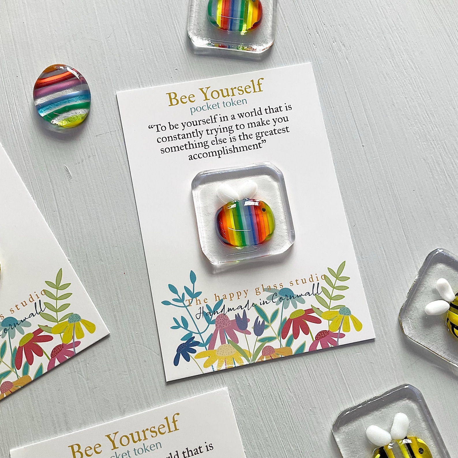 Glass Bee Pocket Token - Fused Glass Heart Token Handmade in Cornwall ...