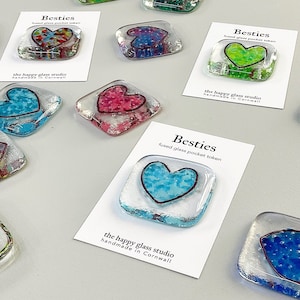 Glass Pocket Token With Message - Fused Glass Heart Token Handmade in ...