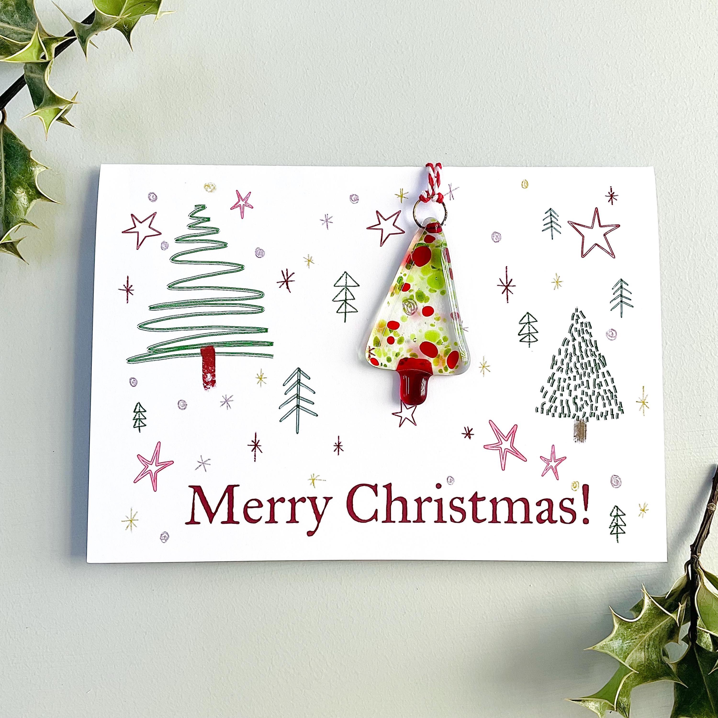 Glass Christmas Card - Fused Glass Detachable Rainbow Hanging Tree ...