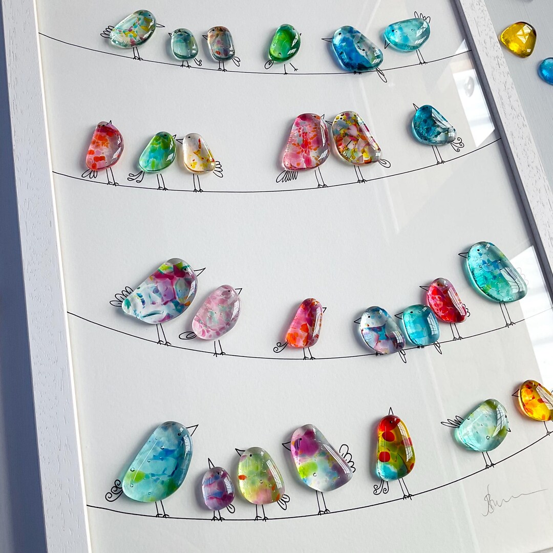 Birds on a Line - Fused Glass Illustrated Crabs Framed Wall Art ...