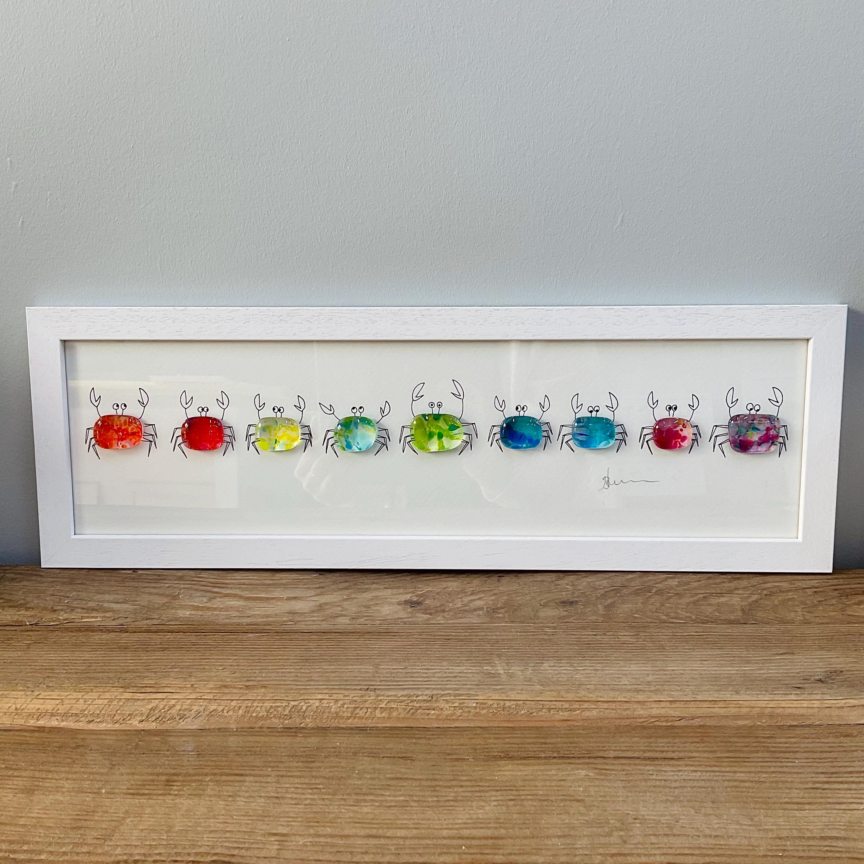 Glass Crab Wall Art - Framed Fused Glass Pebble Picture Handmade in ...