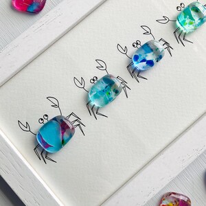 Nipper Line up Framed Fused Glass Cornish Crab Nippers Coastal Pebble ...
