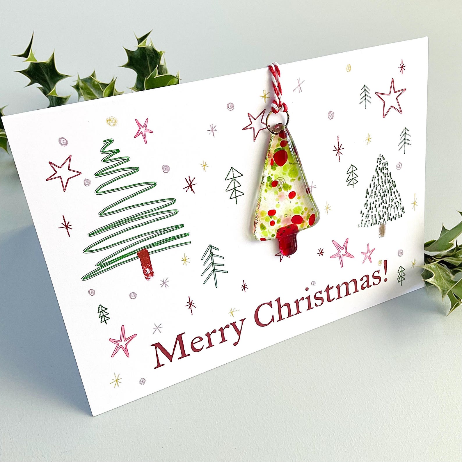 Glass Christmas Card - Fused Glass Detachable Rainbow Hanging Tree ...