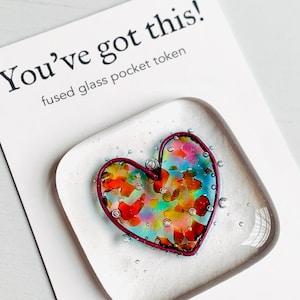 Glass Pocket Token With Message - Fused Glass Heart Token Handmade in ...