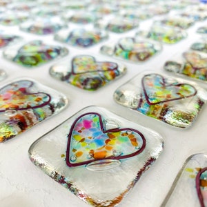 Glass Pocket Token Jumble of Colour - Fused Glass Heart Token Handmade ...