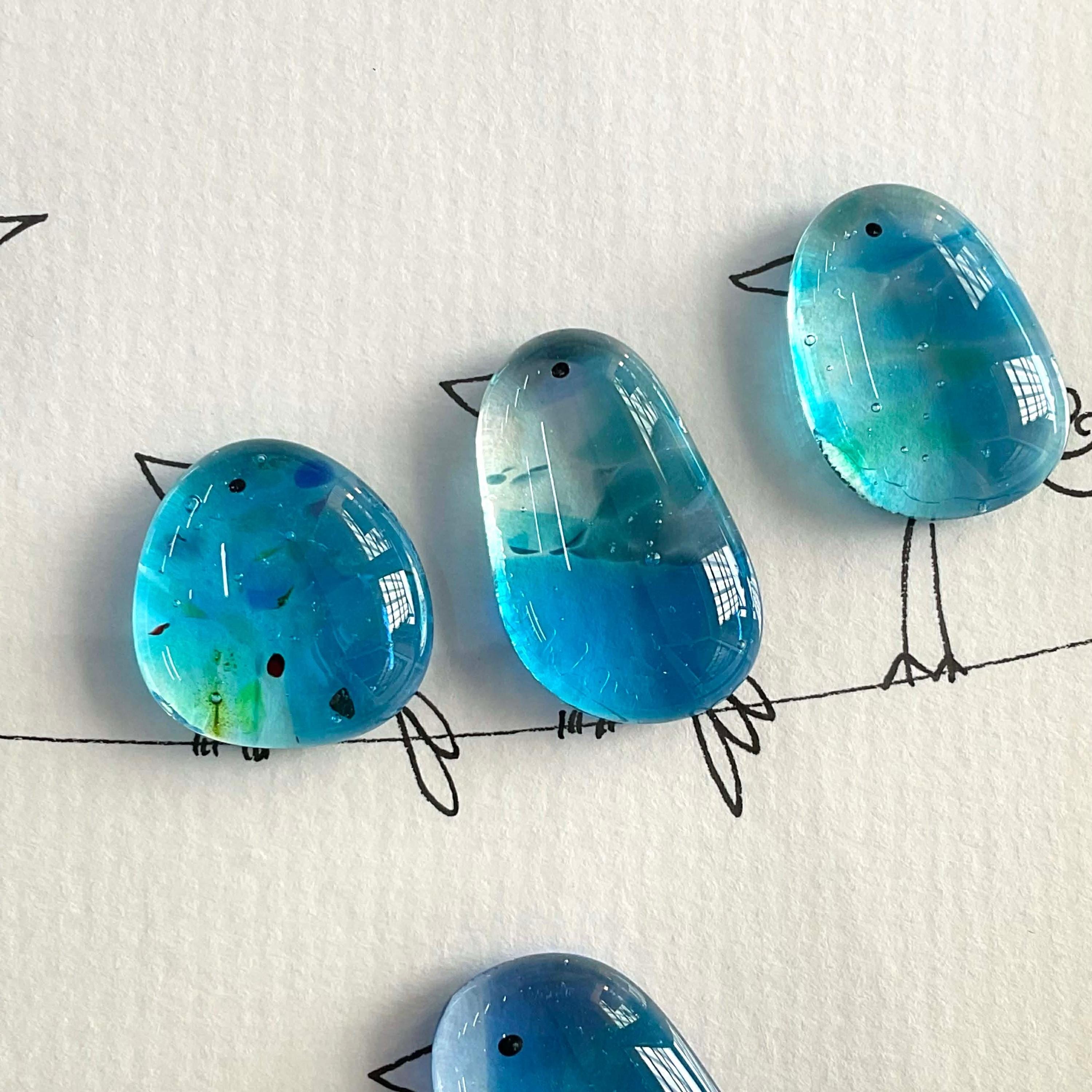 Glass Birds Wall Art - Birds on Lines Family Pebble Picture Handmade in ...
