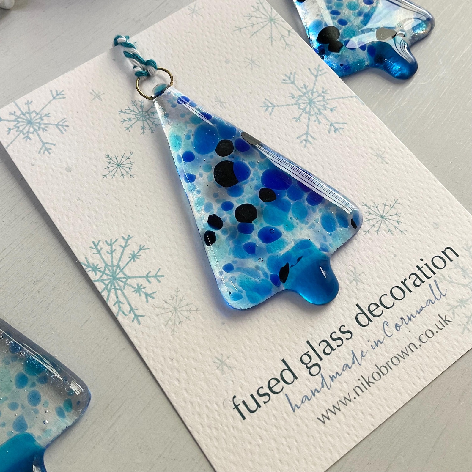 Glass Christmas Tree Decoration - Fused Glass Sparkly Blues Tree ...