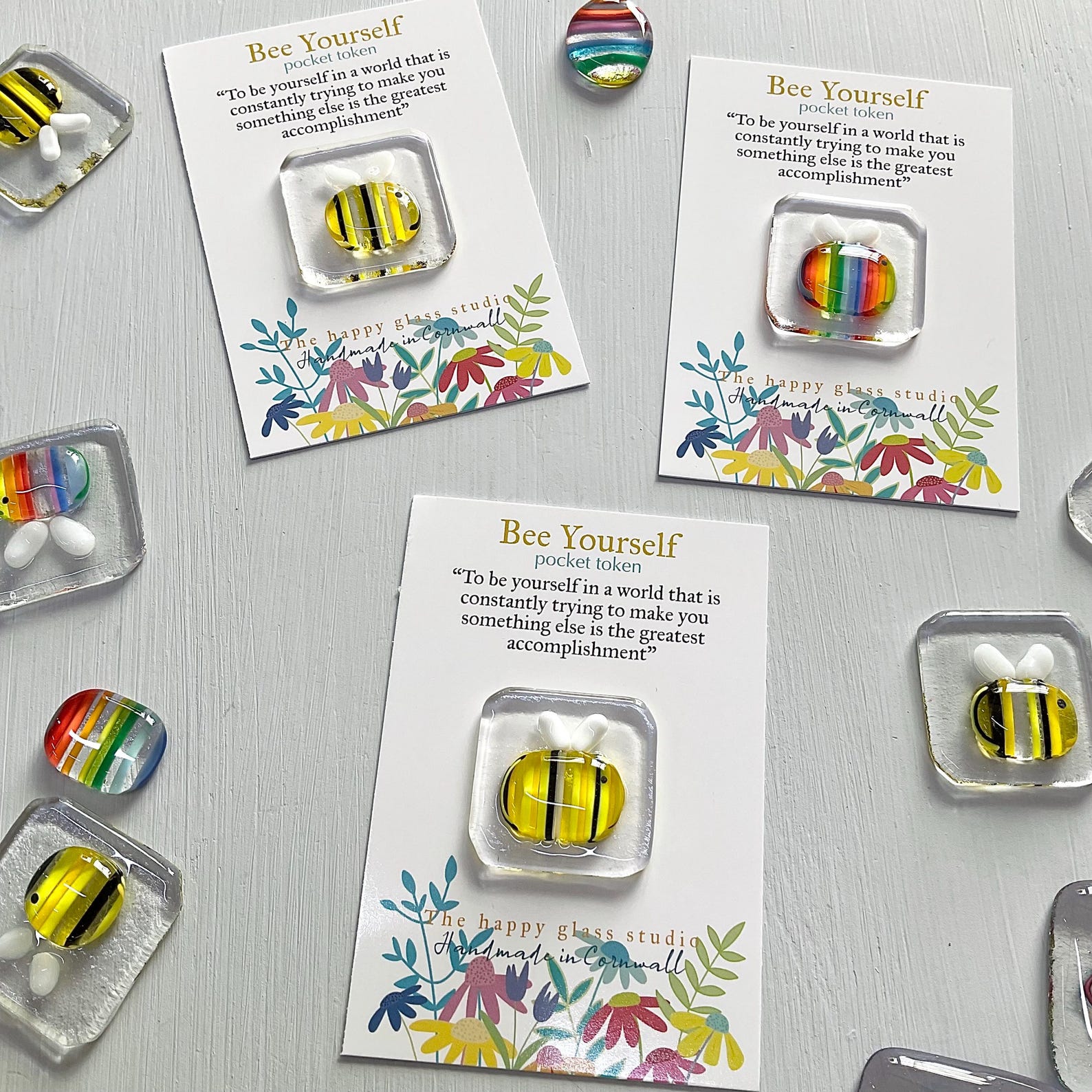 Glass Bee Pocket Token - Fused Glass Heart Token Handmade in Cornwall ...