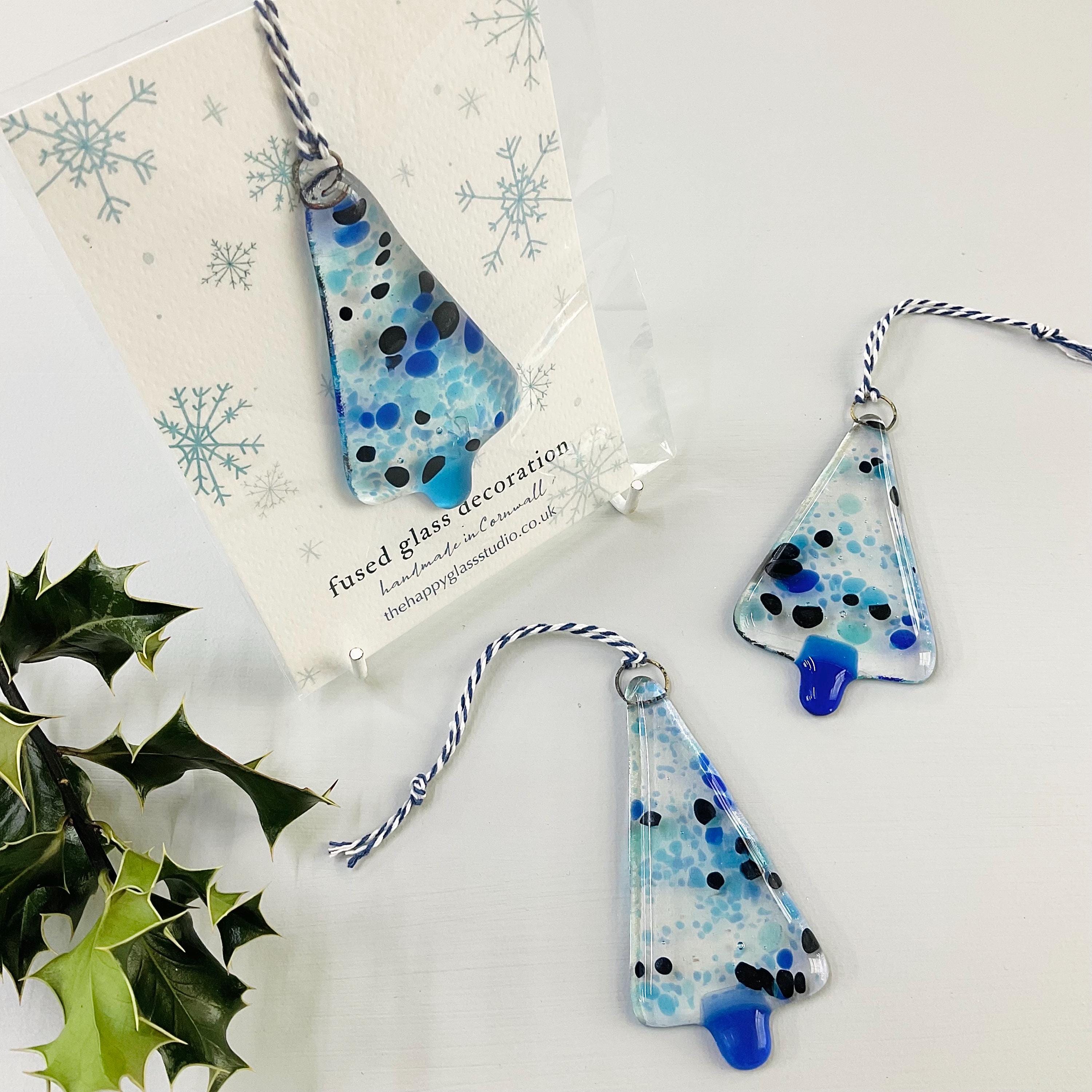 Glass Christmas Tree Decoration - Fused Glass Sparkly Blues Tree ...