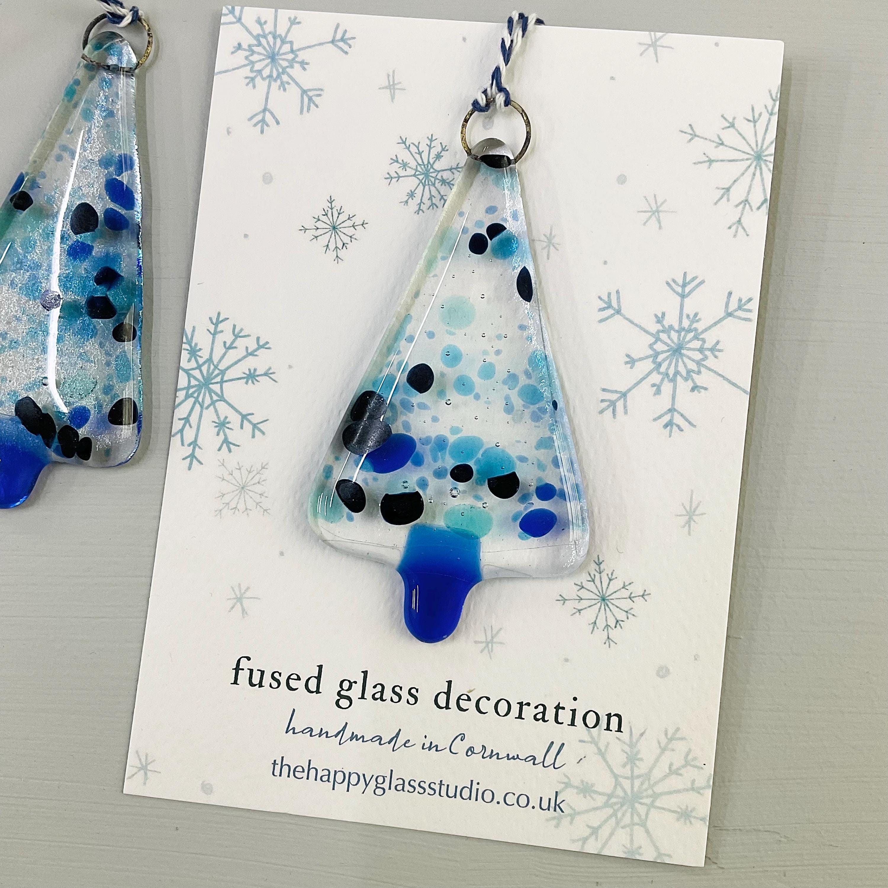 Glass Christmas Tree Decoration - Fused Glass Sparkly Blues Tree ...