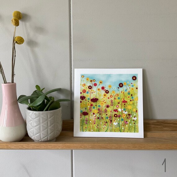Blank artist fused glass meadow greeting art card. Mothers | Etsy