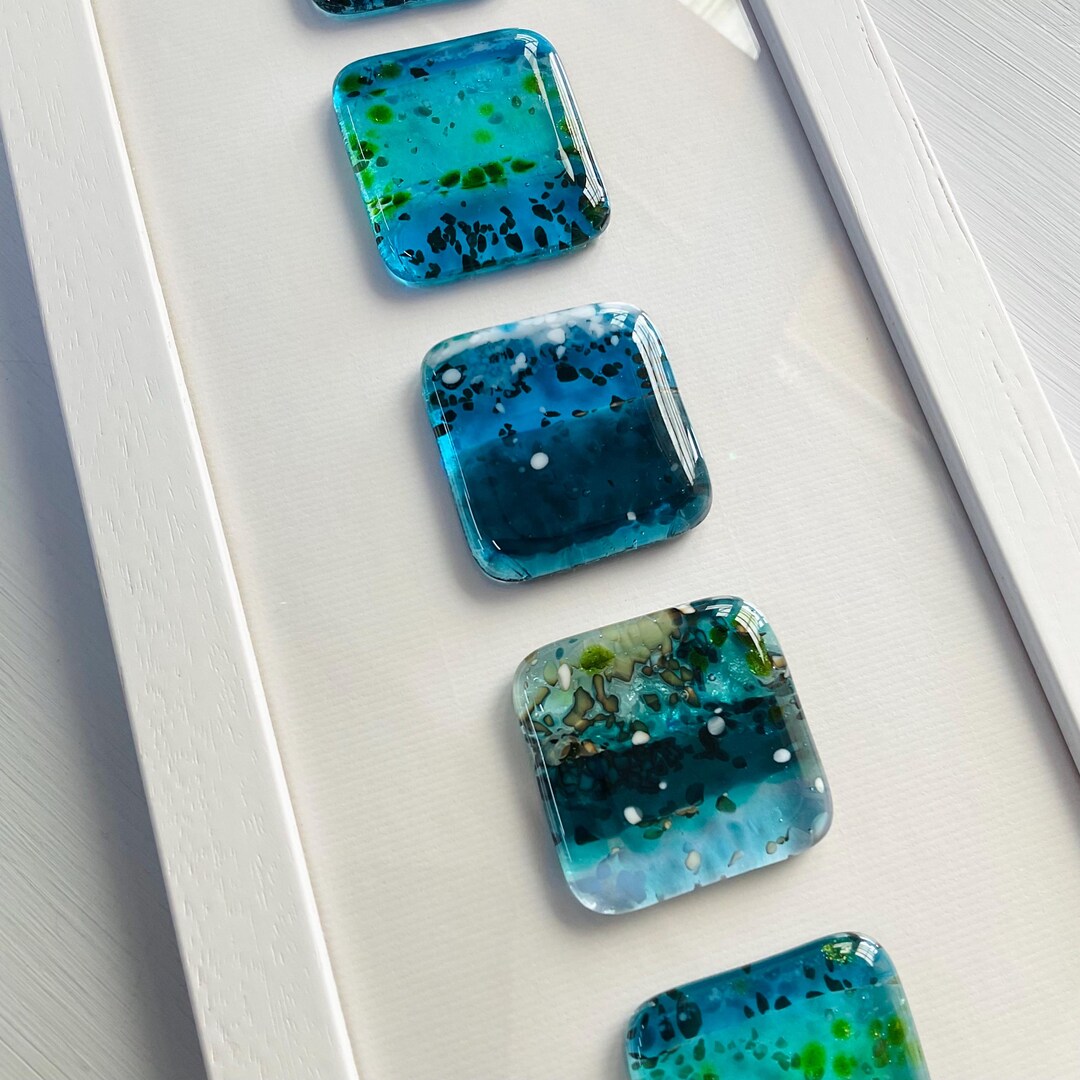 Glass Ocean Wall Art - Framed Fused Rockpool Glass Handmade in Cornwall ...