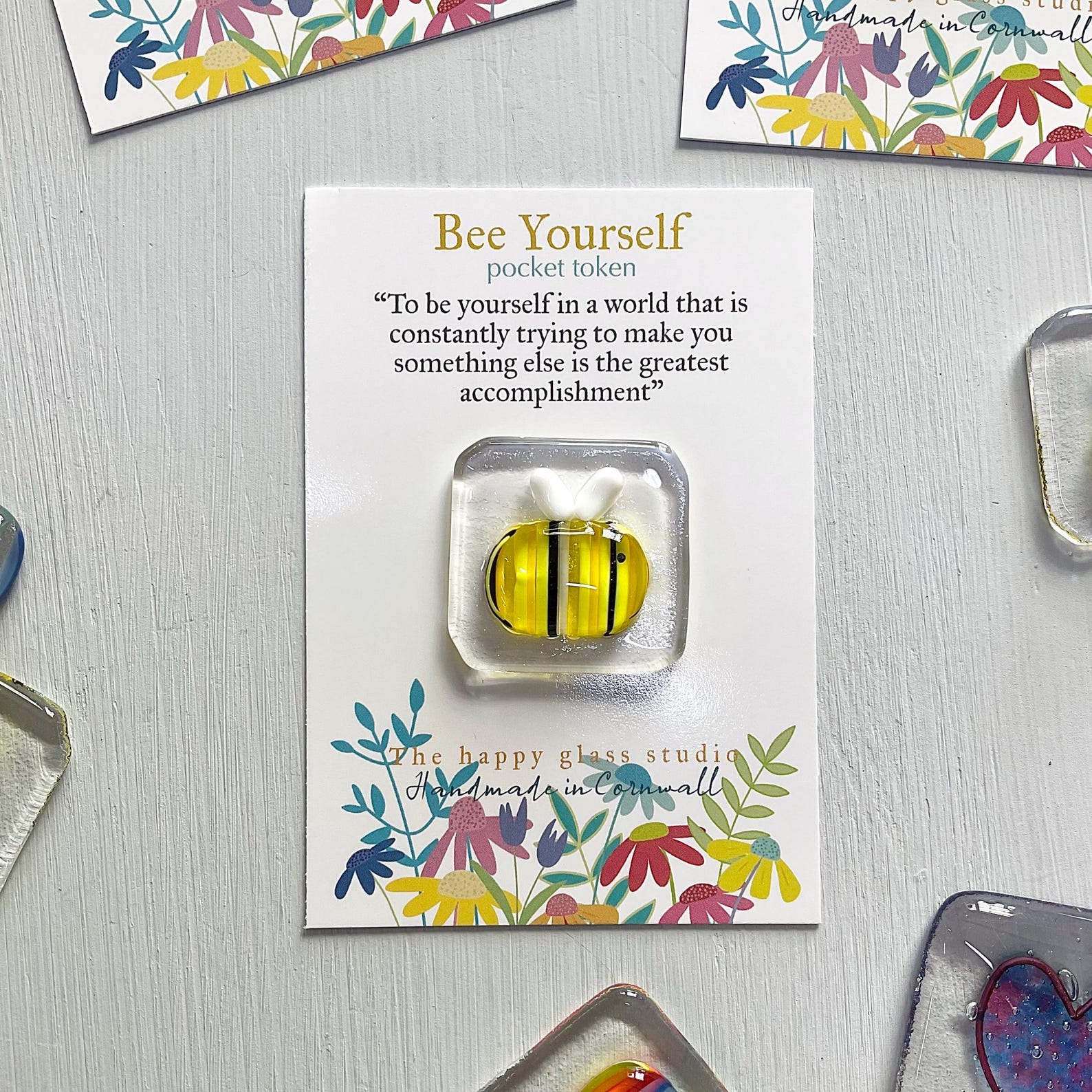 Glass Bee Pocket Token - Fused Glass Heart Token Handmade in Cornwall ...