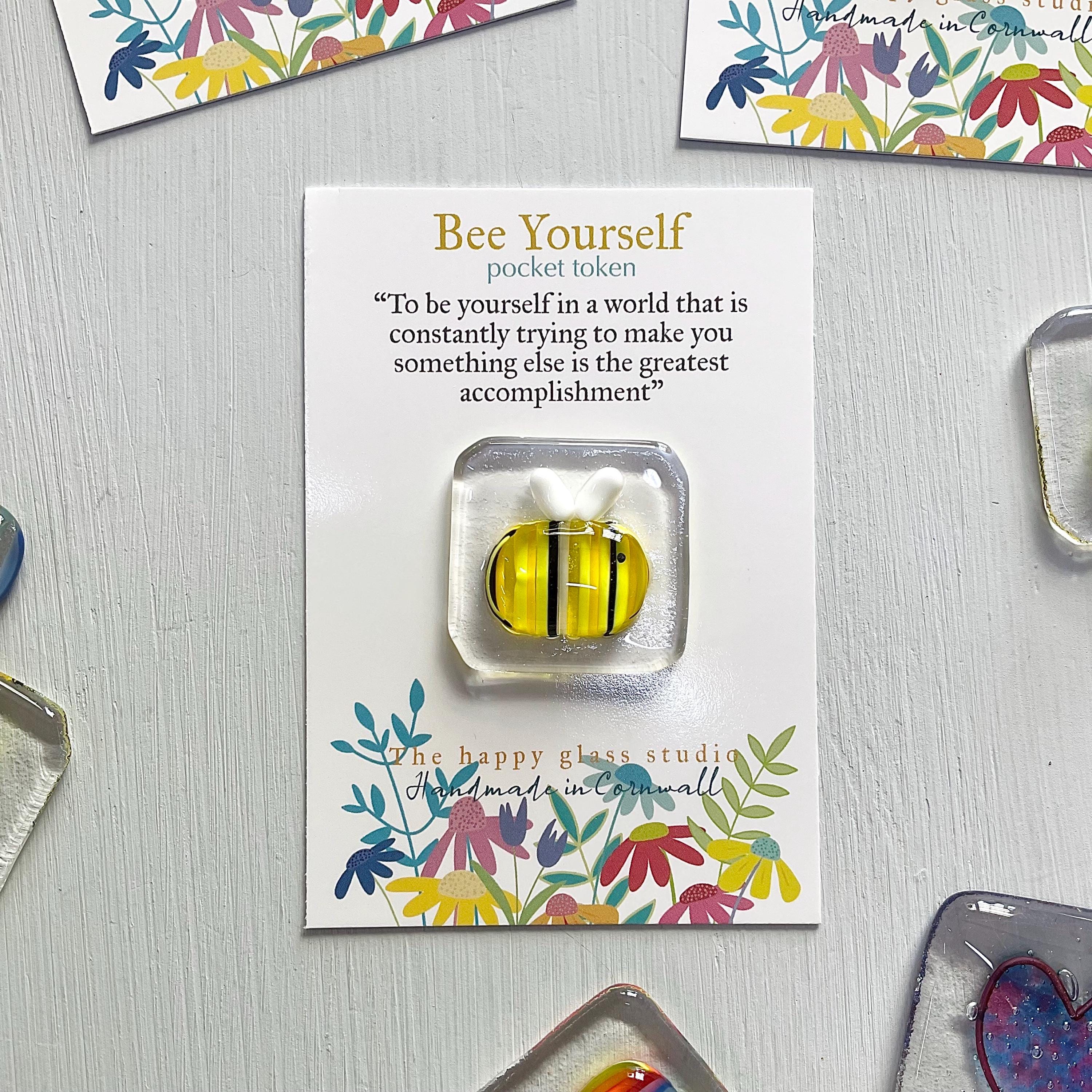Glass Bee Pocket Token - Fused Glass Heart Token Handmade in Cornwall ...