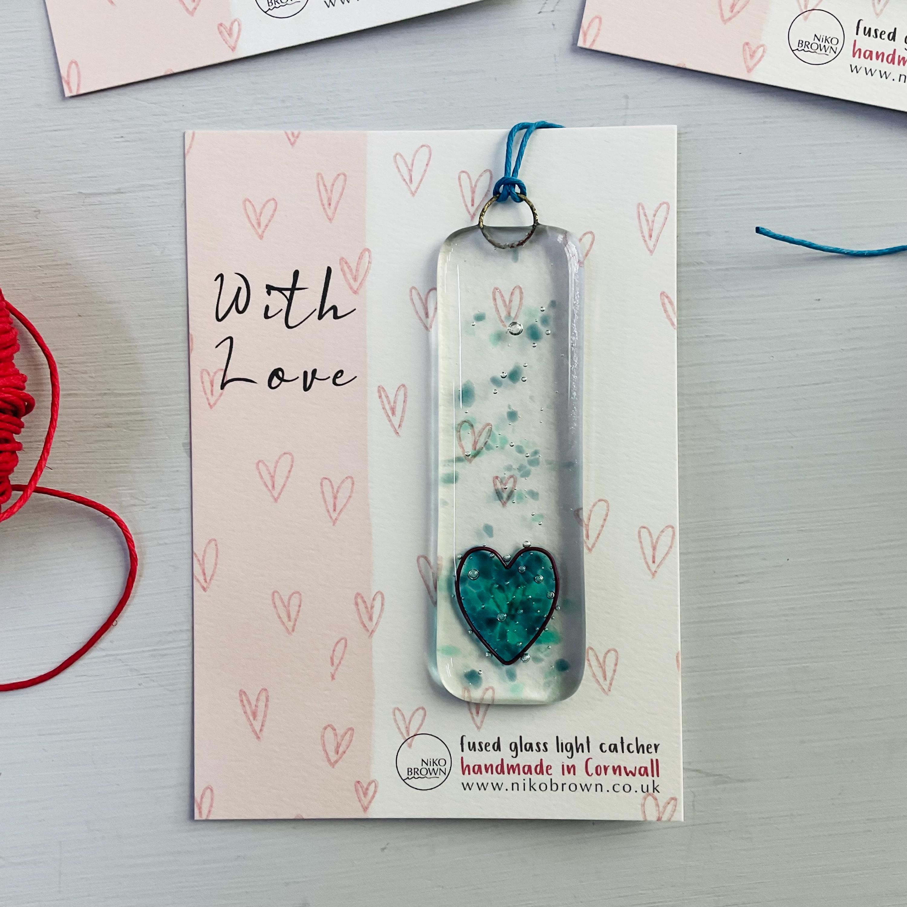 Glass With Love Suncatcher - Fused Glass Heart Hanger Gift Handmade in ...
