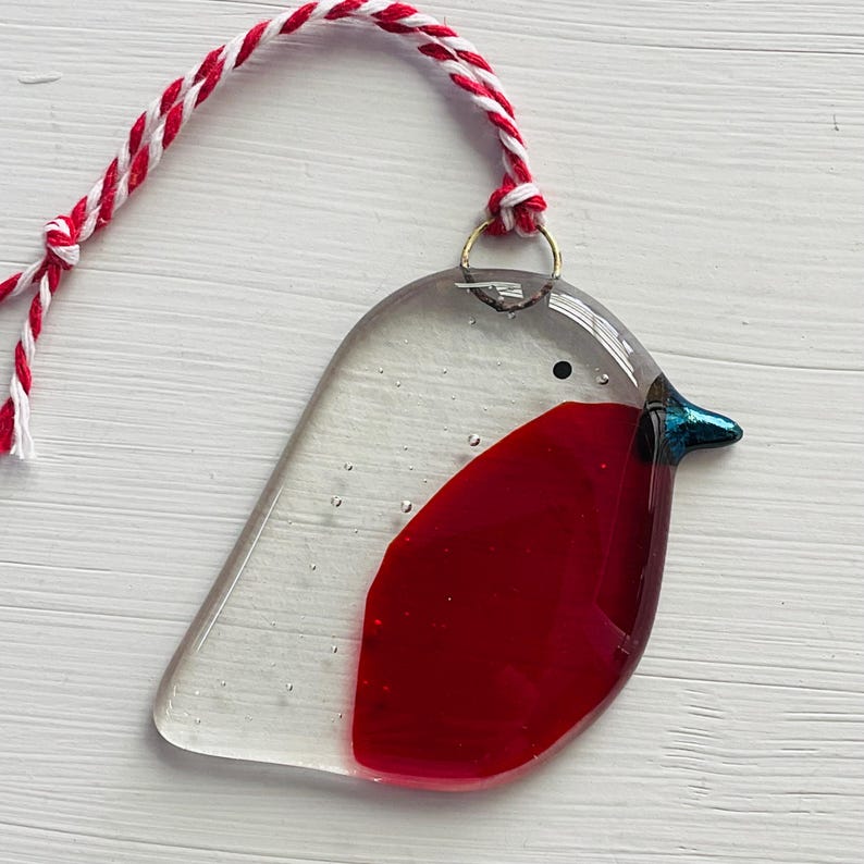 Glass Robin Suncatcher - Fused Glass Hanging Robin Handmade in Cornwall ...