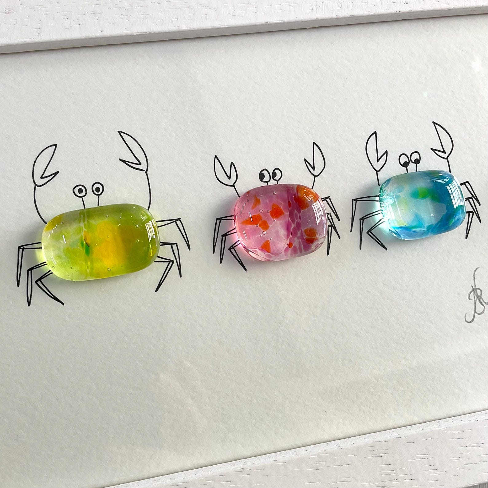 Glass Crab Wall Art - Framed Fused Glass Pebble Picture Handmade in ...