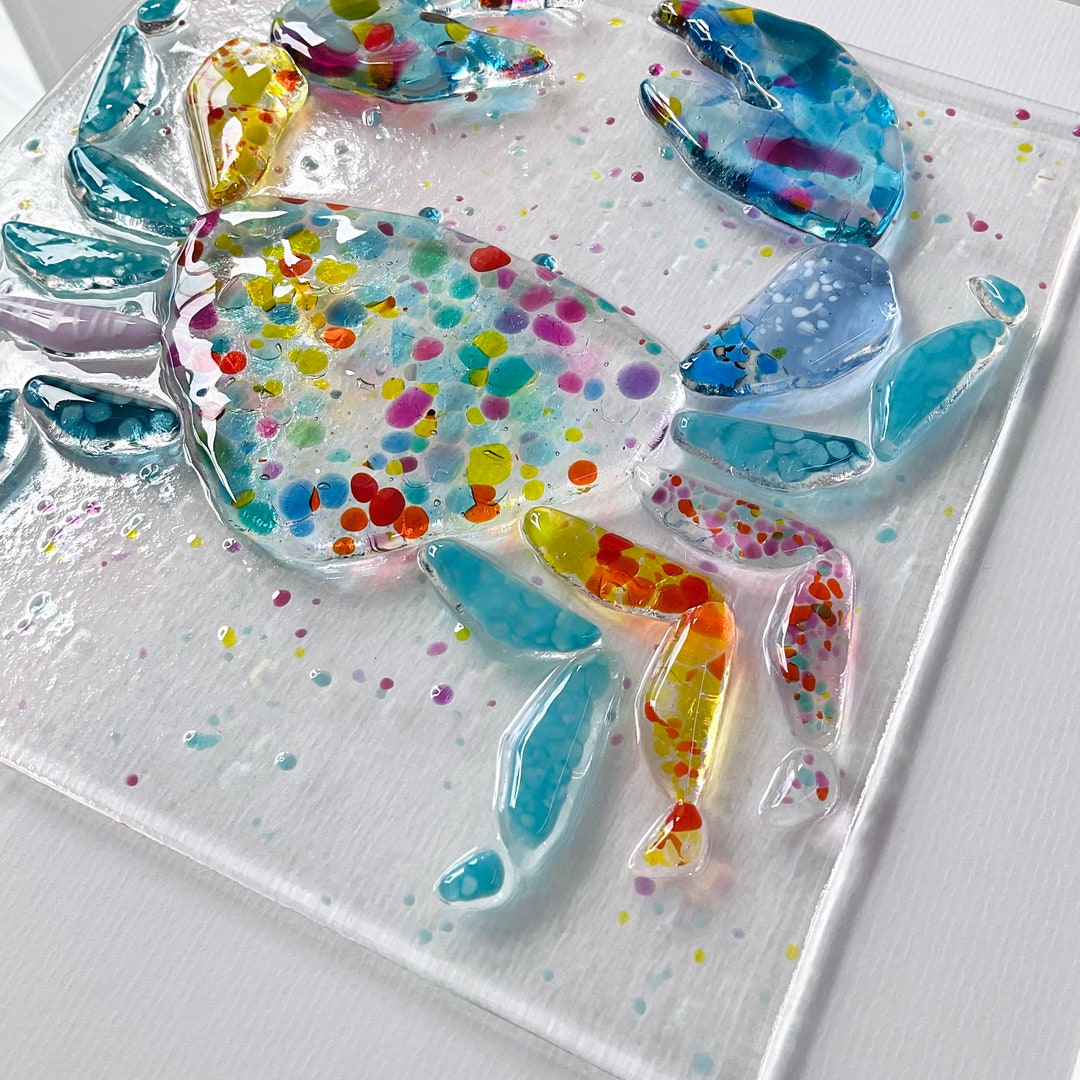 Cornish Crab Framed Fused Glass Art Made in Cornwall Rockpool Picture ...