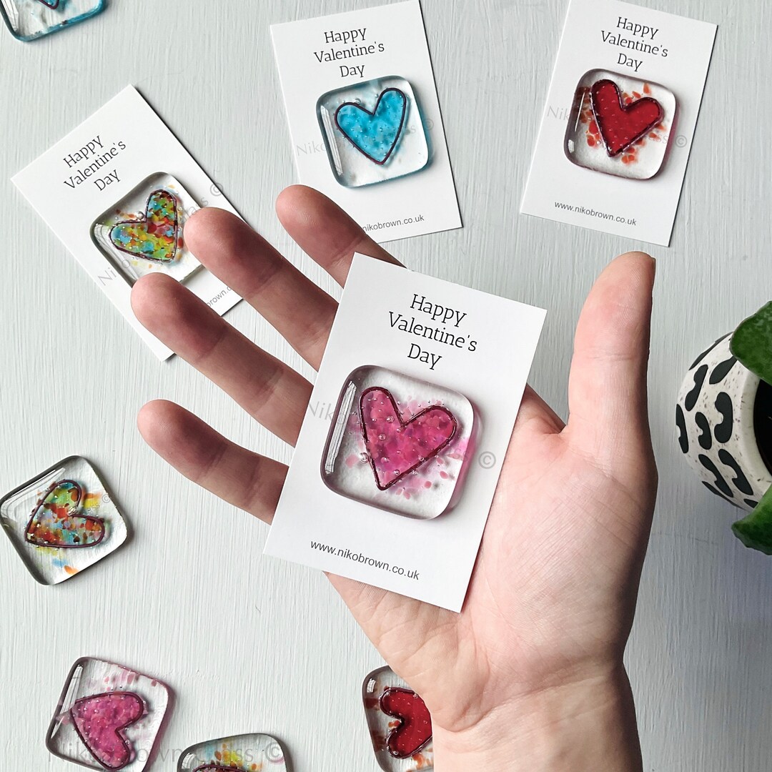 Happy Valentine’s Day Pocket Token Fused Glass Heart Keepsake Gift ...