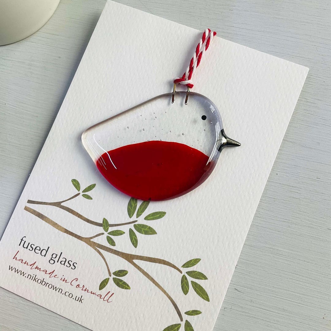 Glass Robin Suncatcher - Fused Glass Hanging Robin Handmade in Cornwall ...