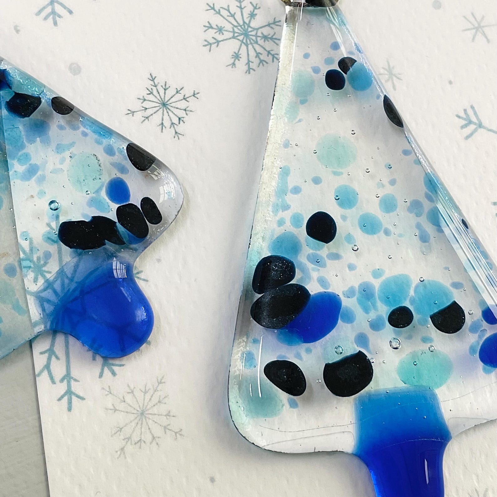 Glass Christmas Tree Decoration - Fused Glass Sparkly Blues Tree ...