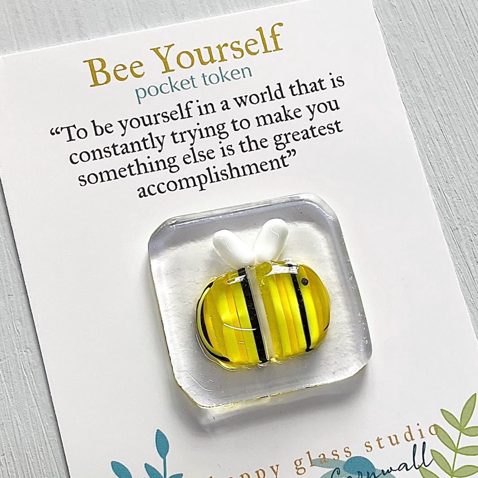 Glass Bee Pocket Token - Fused Glass Heart Token Handmade in Cornwall ...