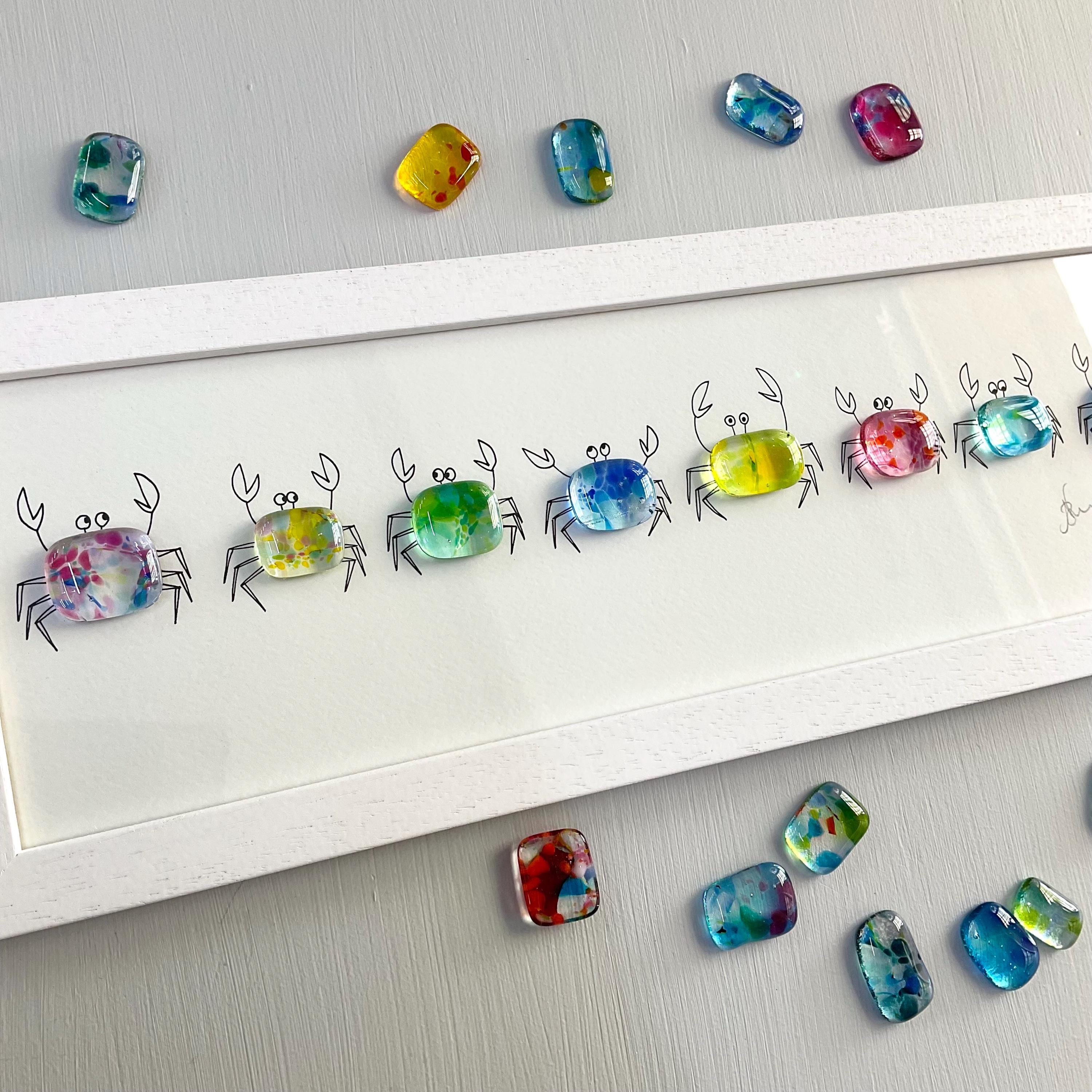 Glass Crab Wall Art - Framed Fused Glass Pebble Picture Handmade in ...