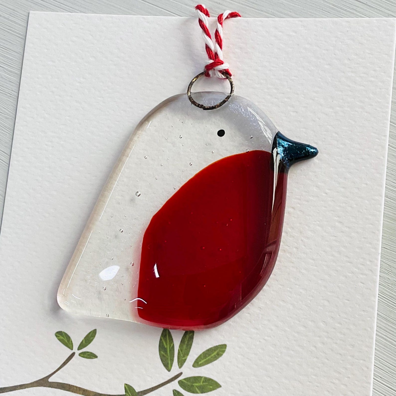Glass Robin Suncatcher - Fused Glass Hanging Robin Handmade in Cornwall ...