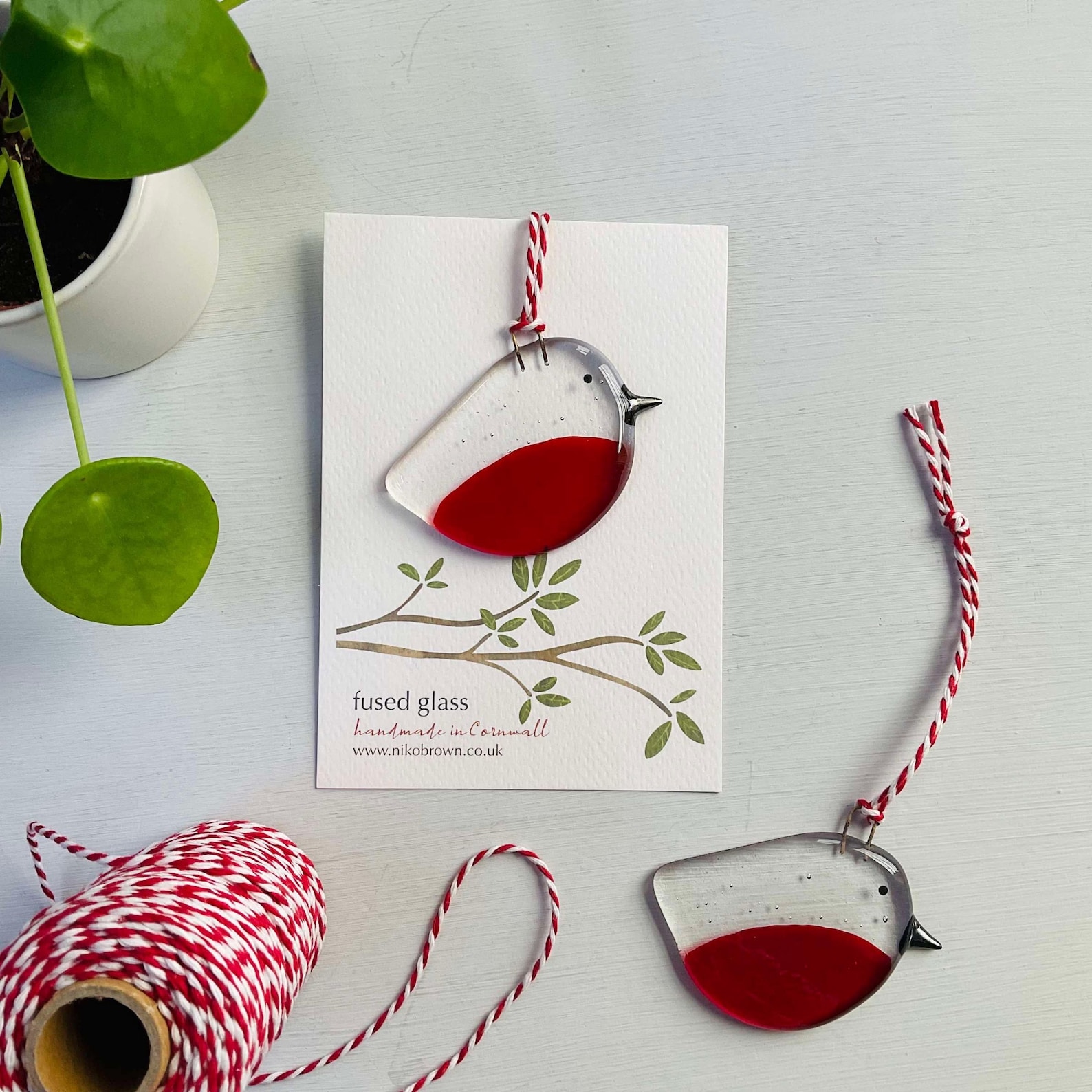 Glass Robin Suncatcher - Fused Glass Hanging Robin Handmade in Cornwall ...