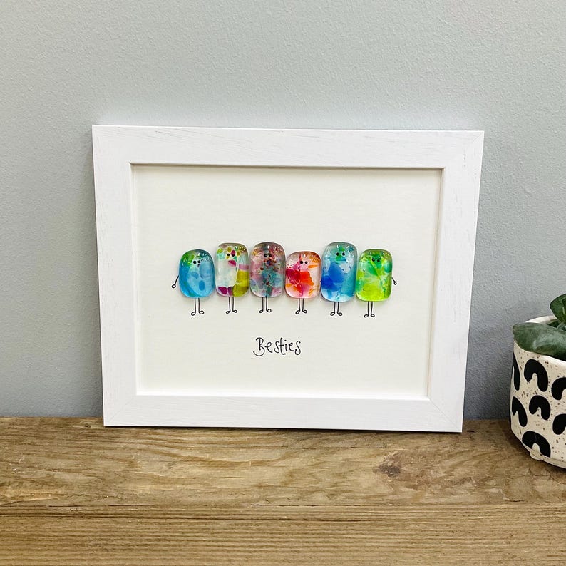 Framed Fused Glass Pebble People Family Pebble Picture Made in Cornwall ...