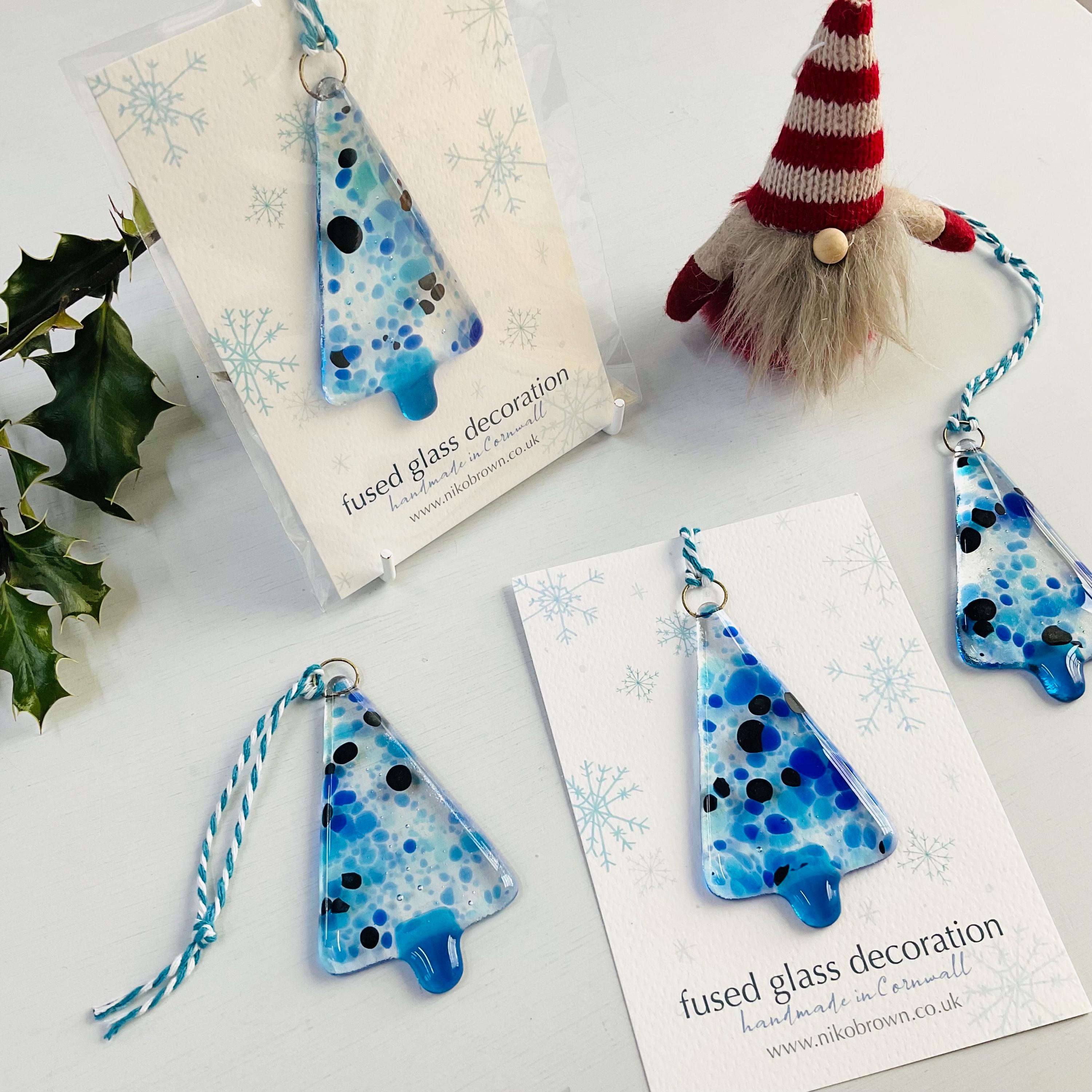 Glass Christmas Tree Decoration - Fused Glass Sparkly Blues Tree ...