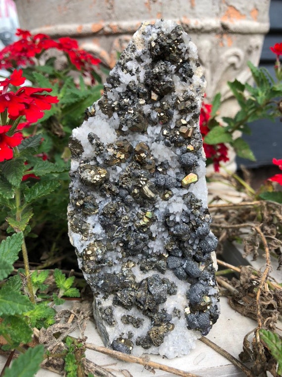 Standing Peruvian Quartz With Rainbow Iridescent Pyrite and - Etsy