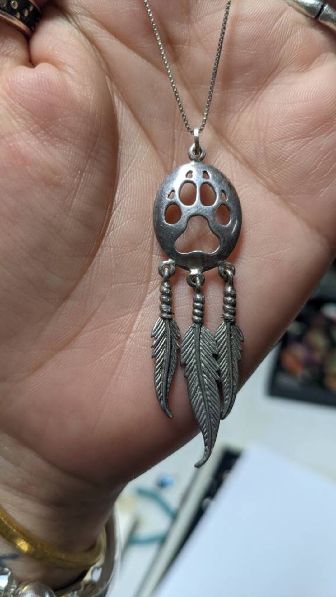 Native / Tribal Bear Paw and Feathers Sterling Silver Necklace - Etsy