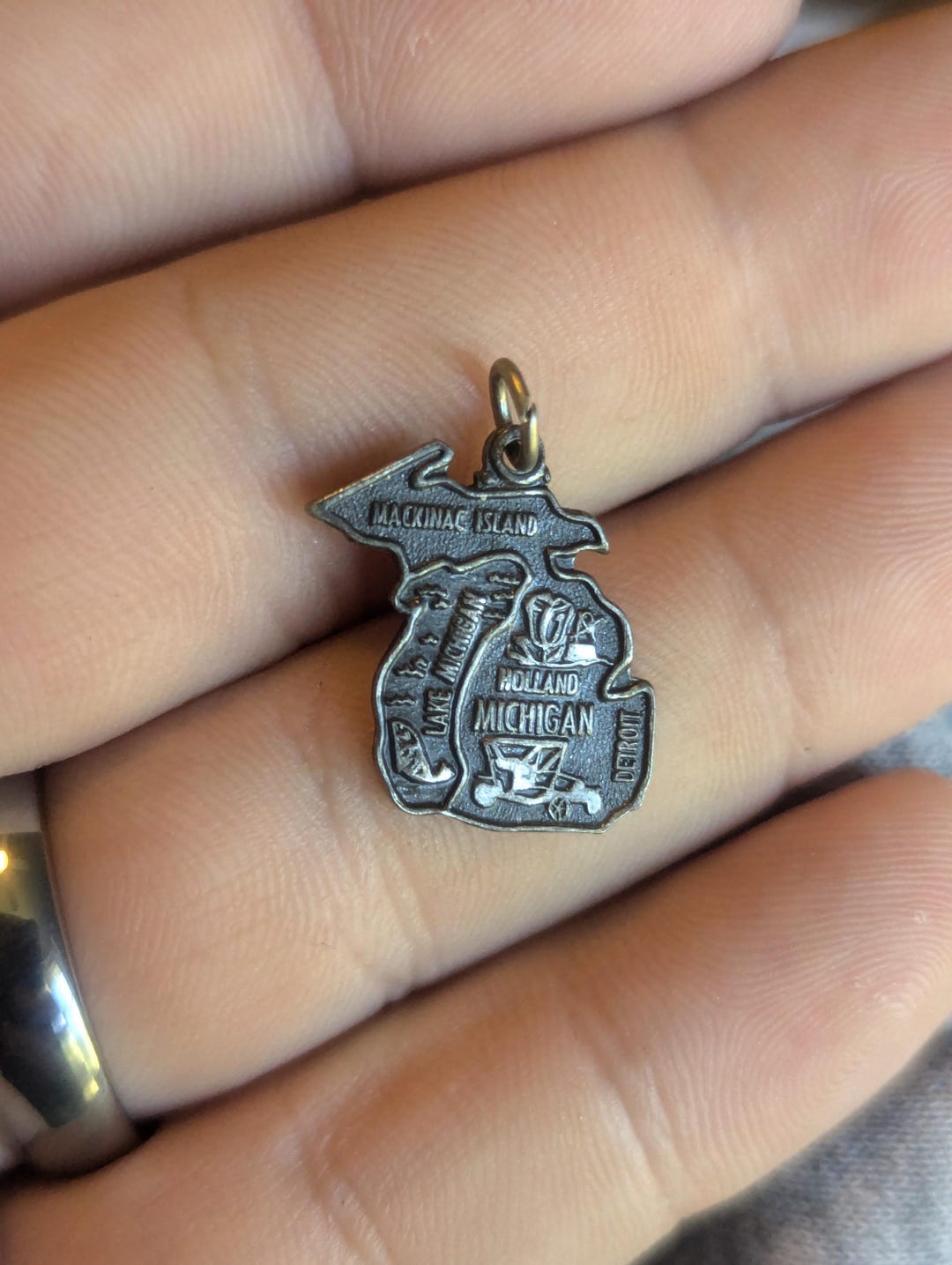 Vintage Sterling Silver Michigan Pendant Charm - Etsy
